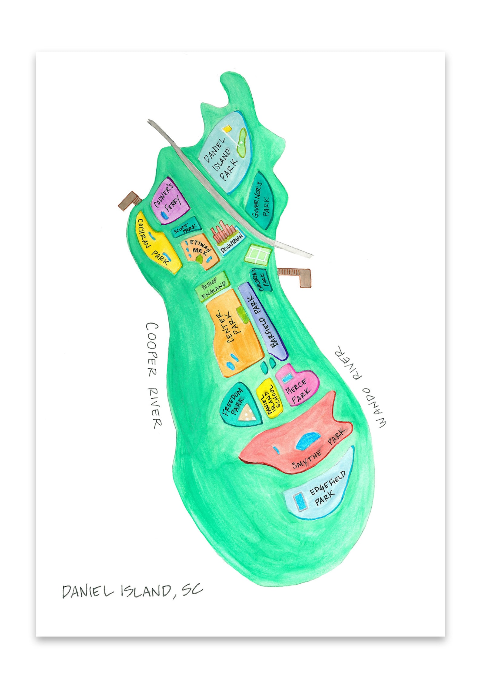 Daniel Island Map; Daniel Island Artwork; Charleston Map; Charleston ...