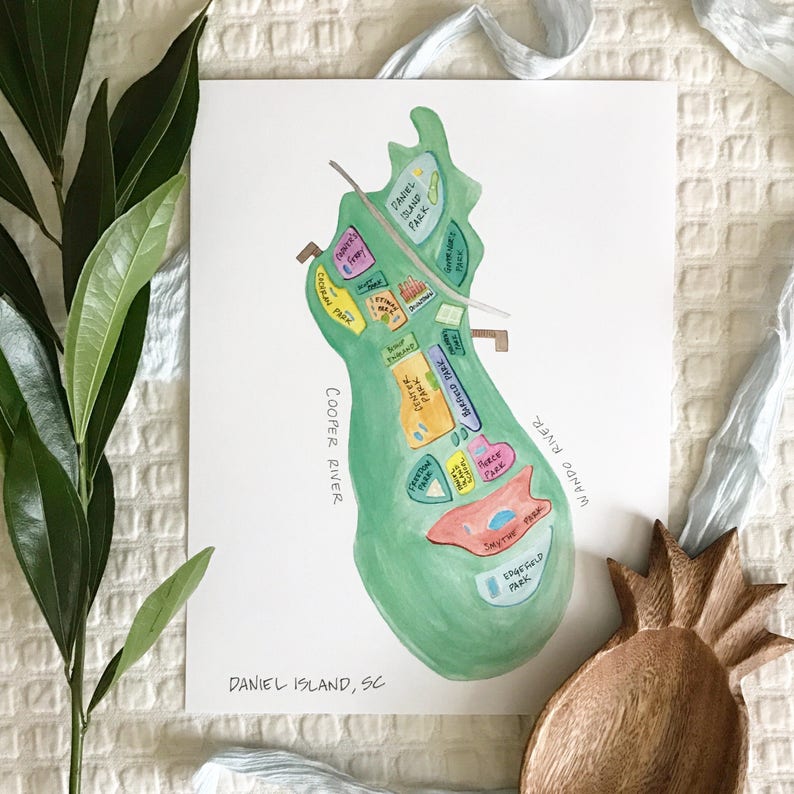 Daniel Island Map; Daniel Island Artwork; Charleston Map; Charleston ...