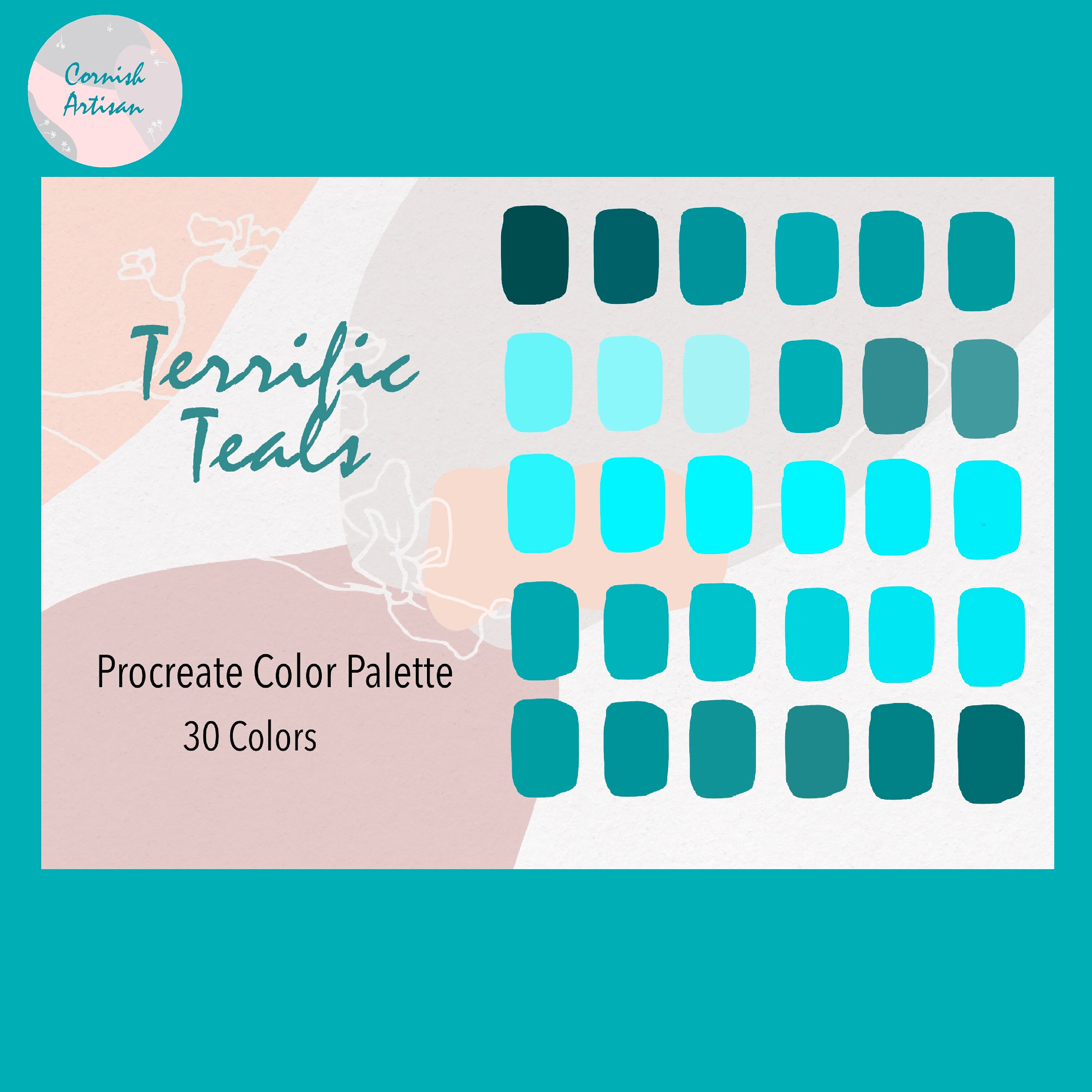 Procreate Color Palette, Terrific Teals, Turquoise, Mint. INSTANT ...