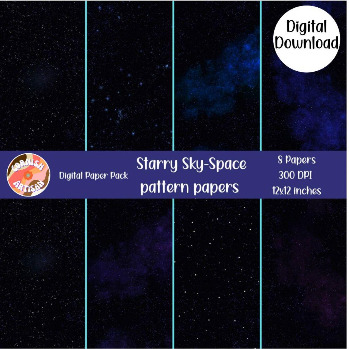 Starry Sky DIGITAL Paper Pack - 8 12x12” Papers - Backgrounds, Space ...
