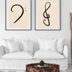 Music Treble Bass Clef Art Print Set- Digital Download - Set of 2 ...