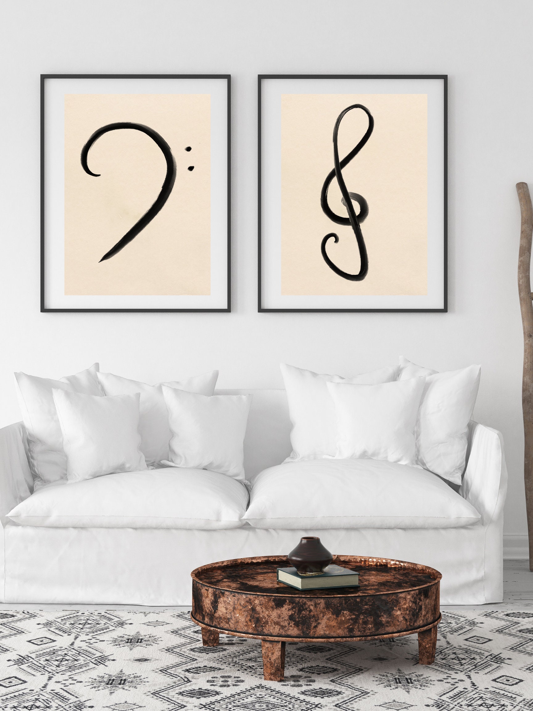 Music Treble Bass Clef Art Print Set- Digital Download - Set of 2 ...