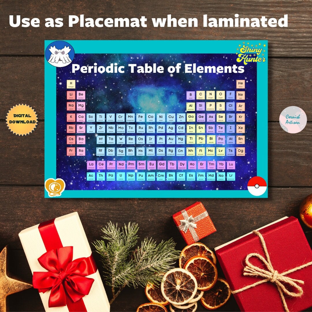 Printable Periodic Table of Elements With Pokemon Shiny Hunter - Etsy UK
