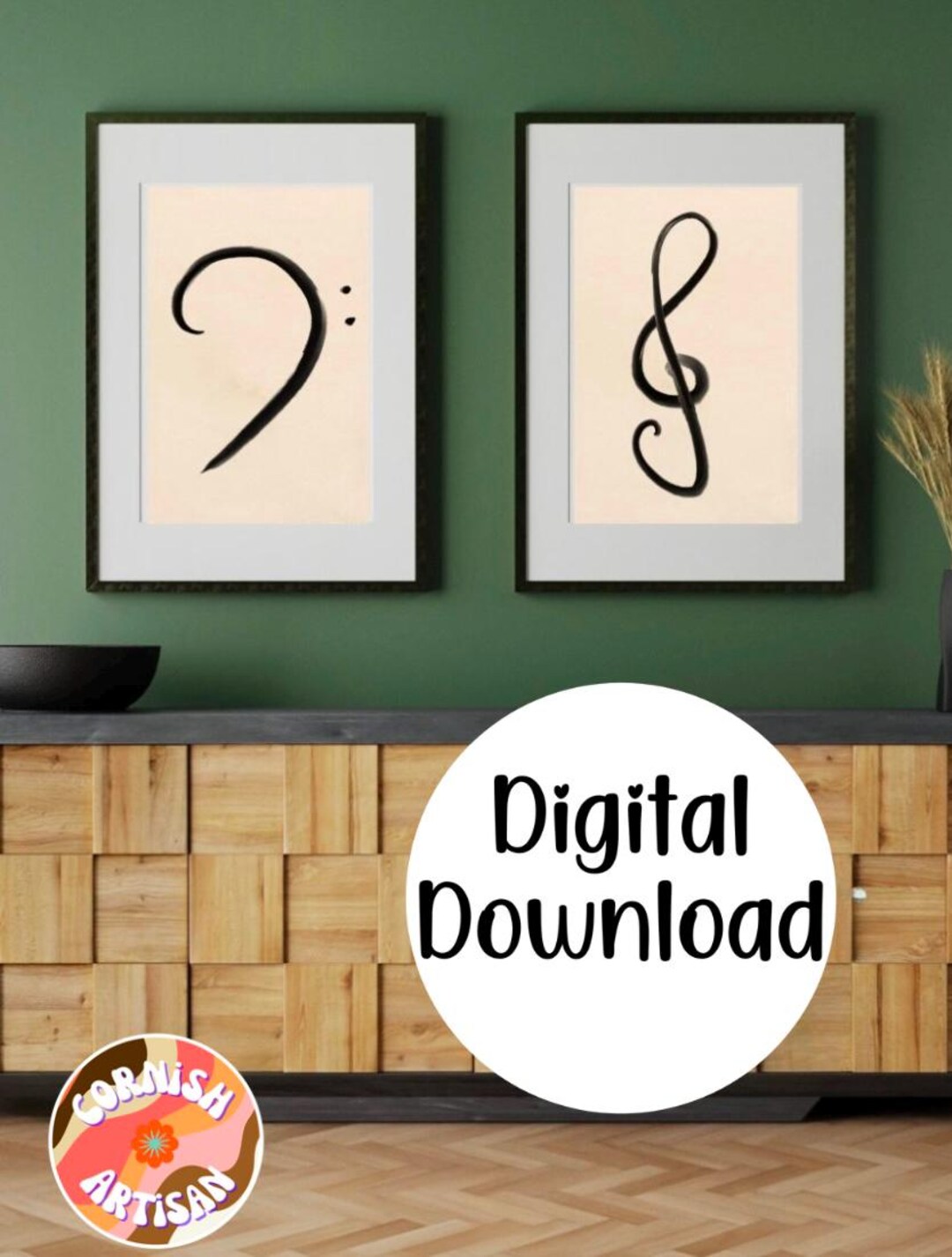 Music Treble Bass Clef Art Print Set- Digital Download - Set of 2 ...
