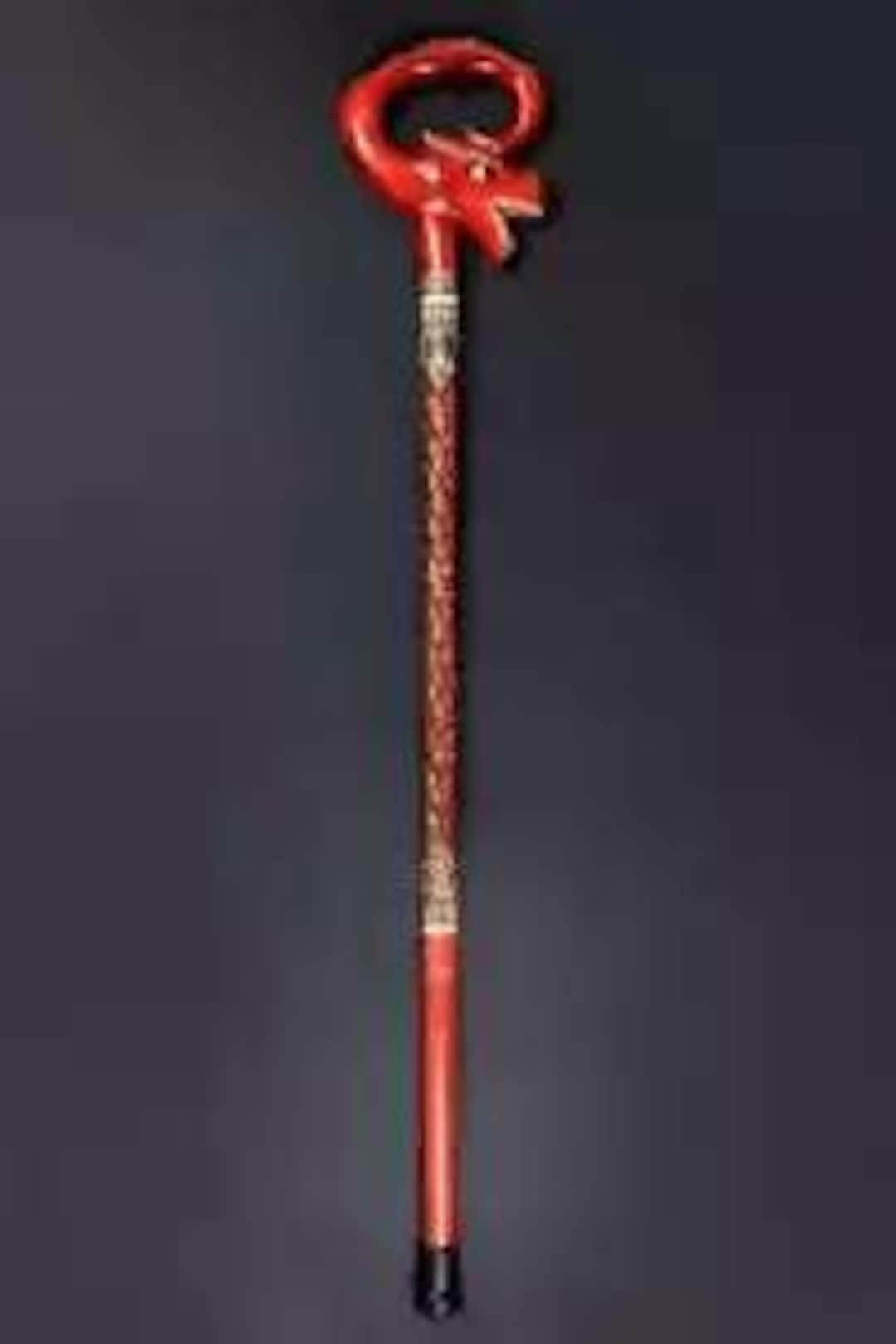 Handcrafted Red Dragon Walking Cane Fantasy-inspired Wooden Cane With ...
