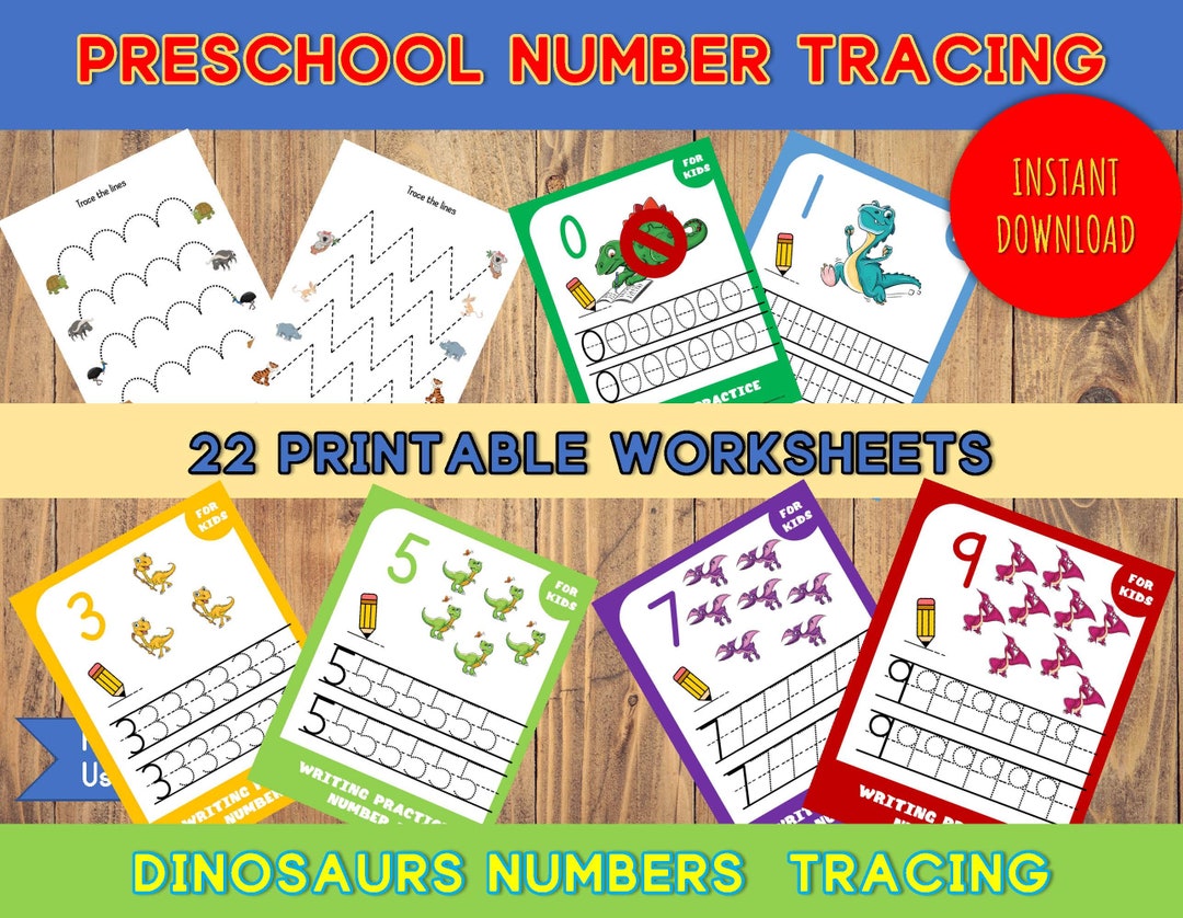 Dinosaurs Number Flashcards Printable, Homeschool Tracing Worksheet ...