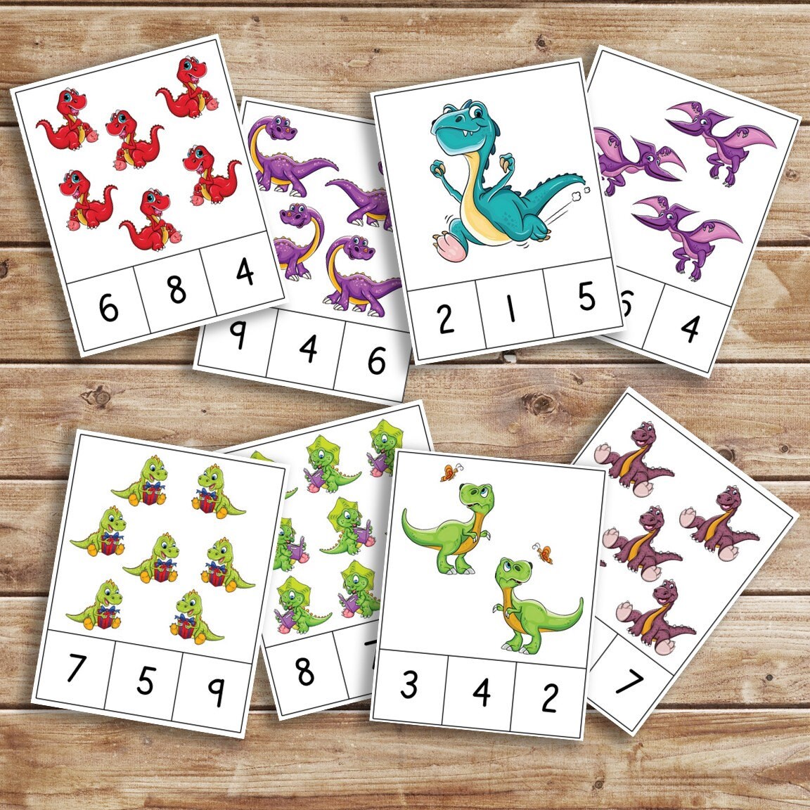 Count and Clip Dinosaurs Flashcards, Counting Flashcards for Kids ...