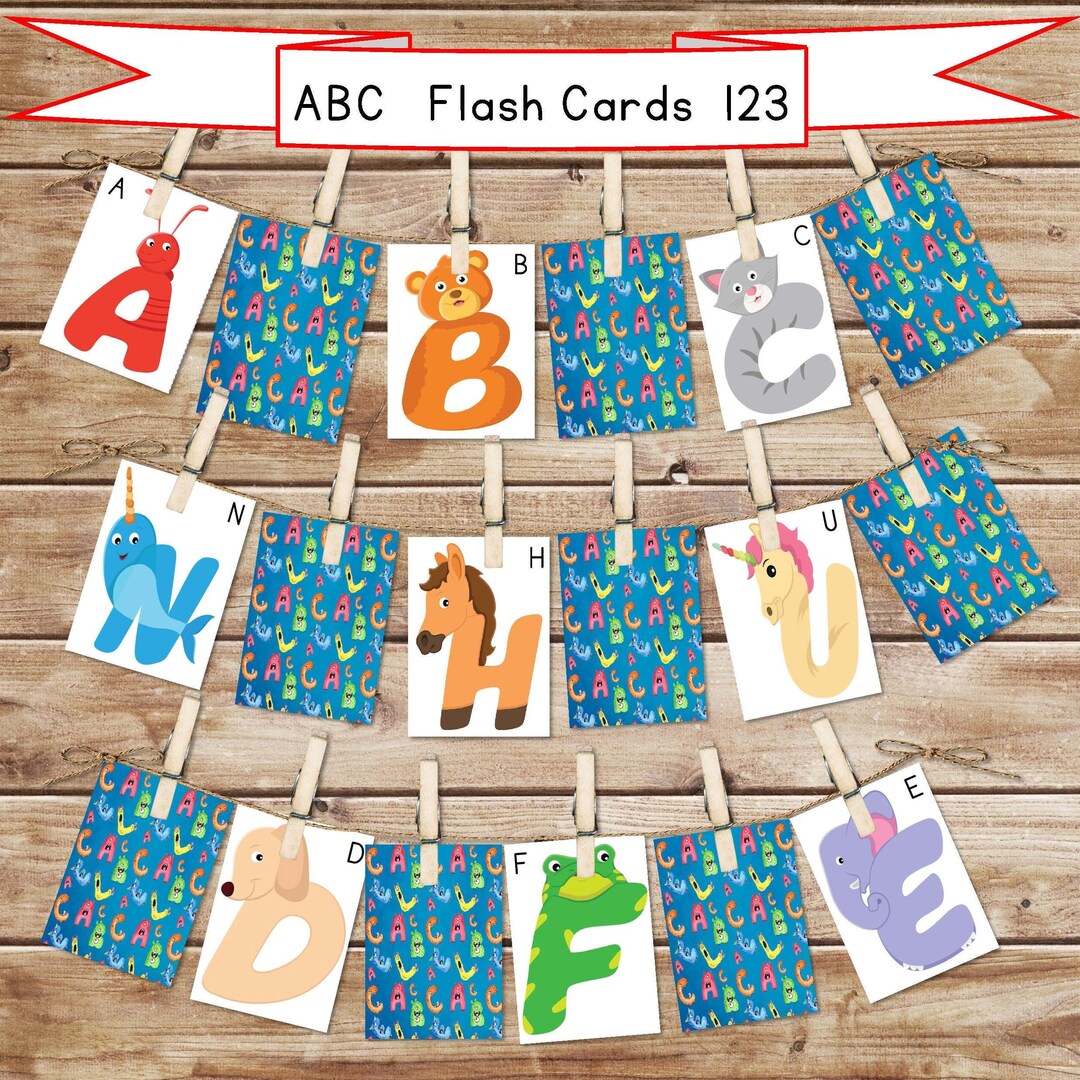 Cartes de l'alphabet + chiffres de 0 à 9, animaux aquarelles ...