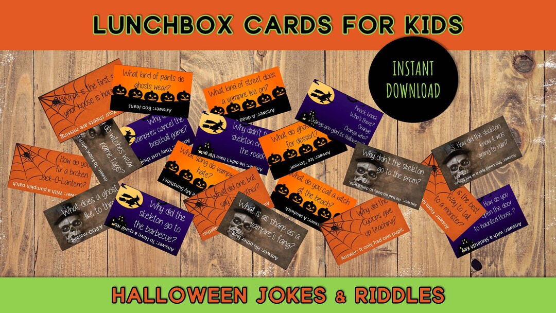 Printable Halloween Lunchbox Notes and Cards With Jokes & Riddles ...