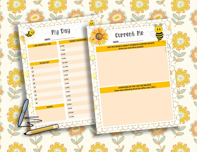 Honey Bee Positive Planner Worksheets, Self Improvement Worksheets ...