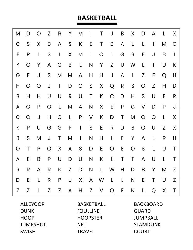 Basketball Word Search Puzzle Wall Art - Etsy