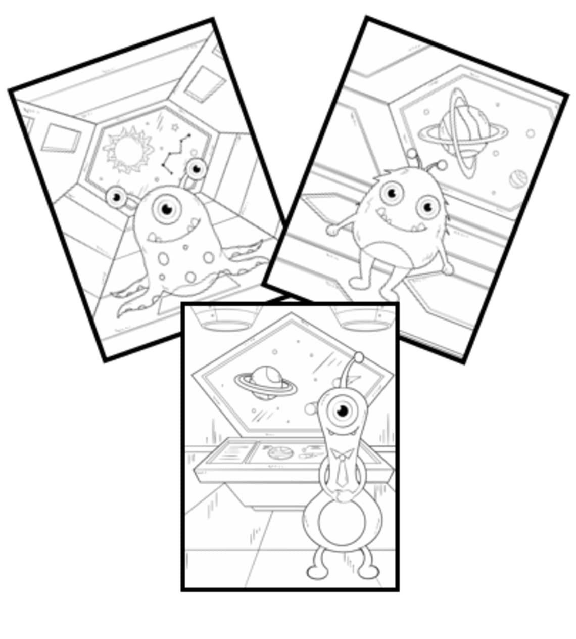 Funny Space Aliens Coloring Pages for Kids, Printables (instant PDF ...