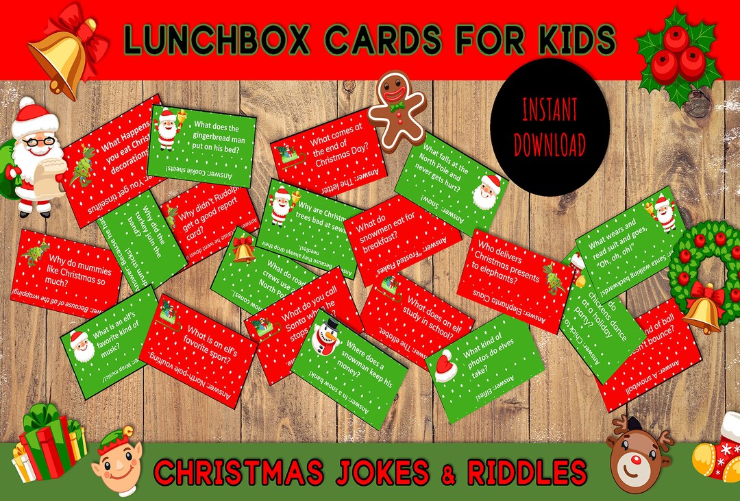 Printable Christmas Holiday Lunchbox Notes and Cards With Jokes ...