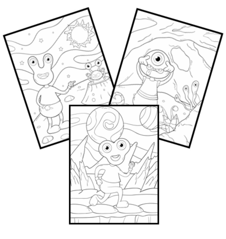 Funny Space Aliens Coloring Pages for Kids, Printables (instant PDF ...