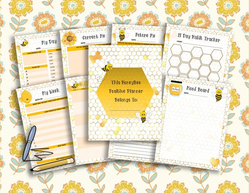 Honey Bee Positive Planner Worksheets, Self Improvement Worksheets ...
