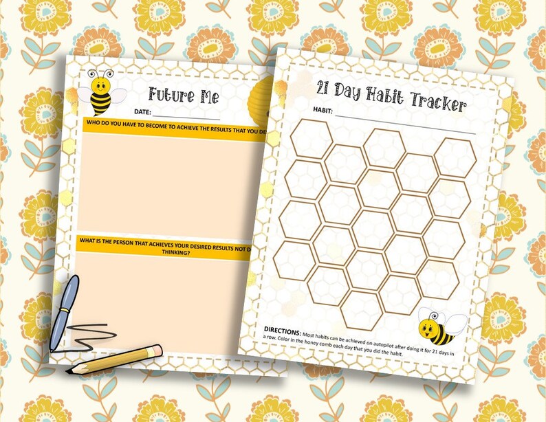 Honey Bee Positive Planner Worksheets, Self Improvement Worksheets ...