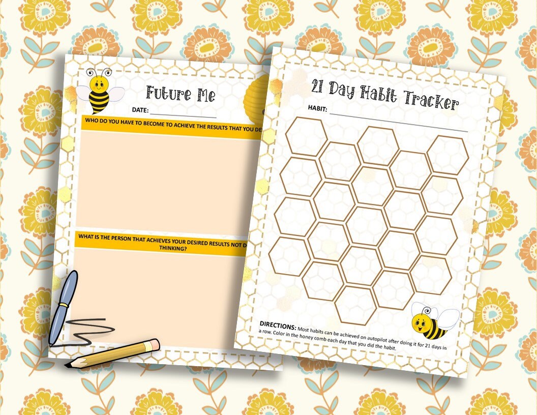 Honey Bee Positive Planner Worksheets, Self Improvement Worksheets ...