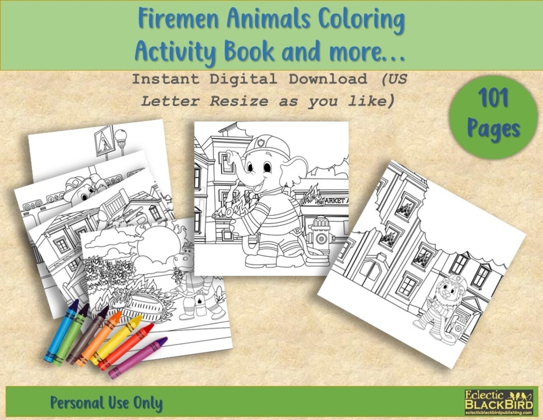 Firemen Animals Coloring Activity Books and More, Line Drawing for ...