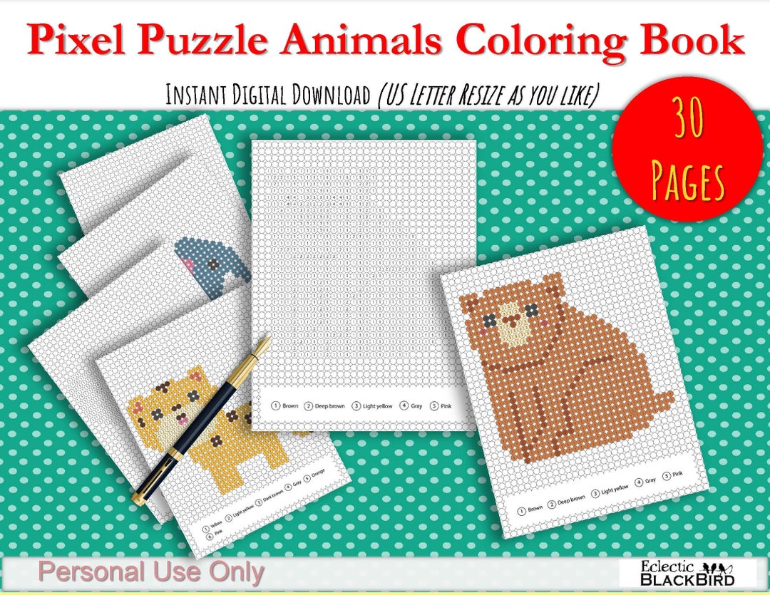 Pixel Puzzle Pals, Animal Pictures to Color by Squares to Reveal Hidden ...