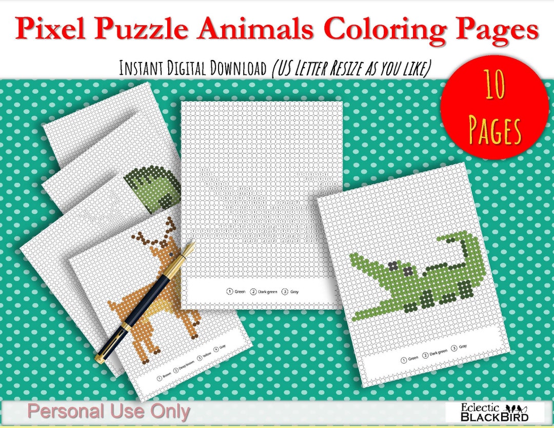 Pixel Puzzle Pals, Animal Pictures to Color by Squares to Reveal Hidden ...