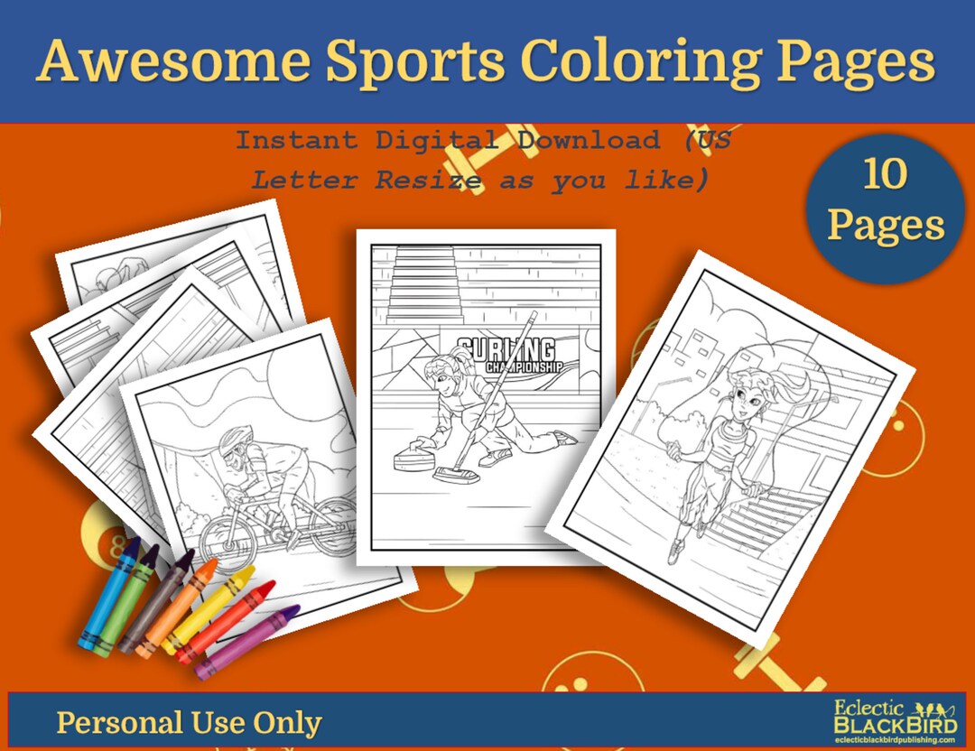 Awesome Sports Coloring Pages for Kids, Printables instant PDF Download ...