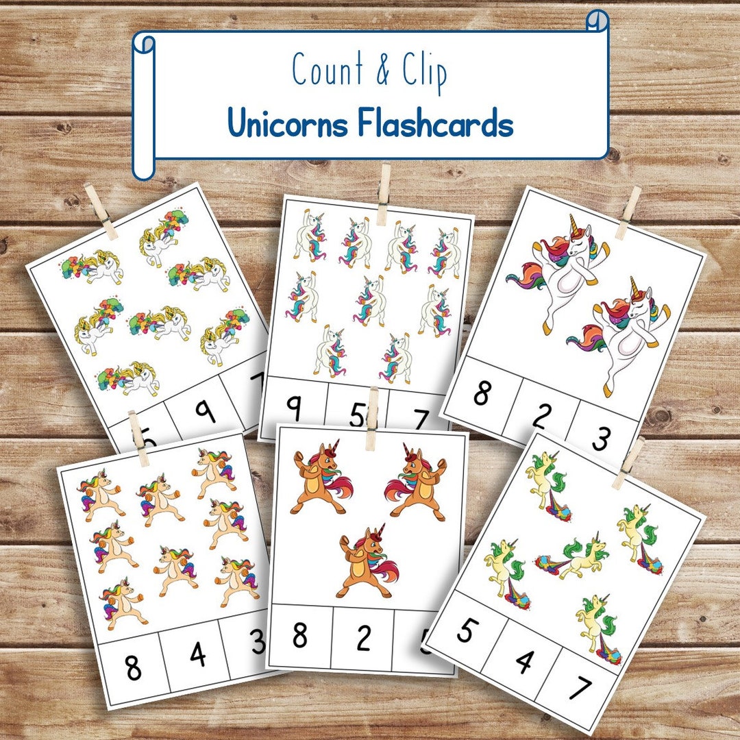 Count and Clip Unicorns Flashcards, Counting Flashcards for Kids ...