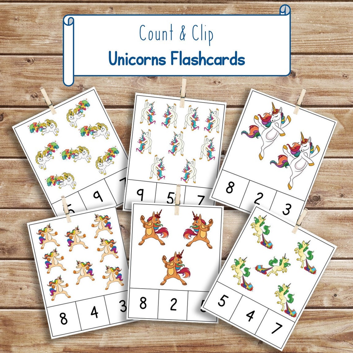 Count and Clip Unicorns Flashcards, Counting Flashcards for Kids ...