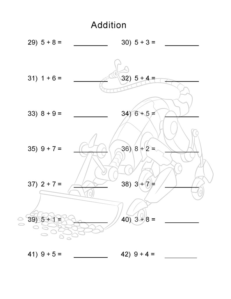 Robots 1 Digit Addition Math Printable | Addition Practice for ...