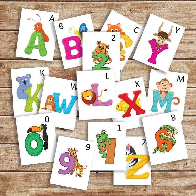 Alphabet and Number Animals Flashcards, Alphabet for Beginners, Numbers ...