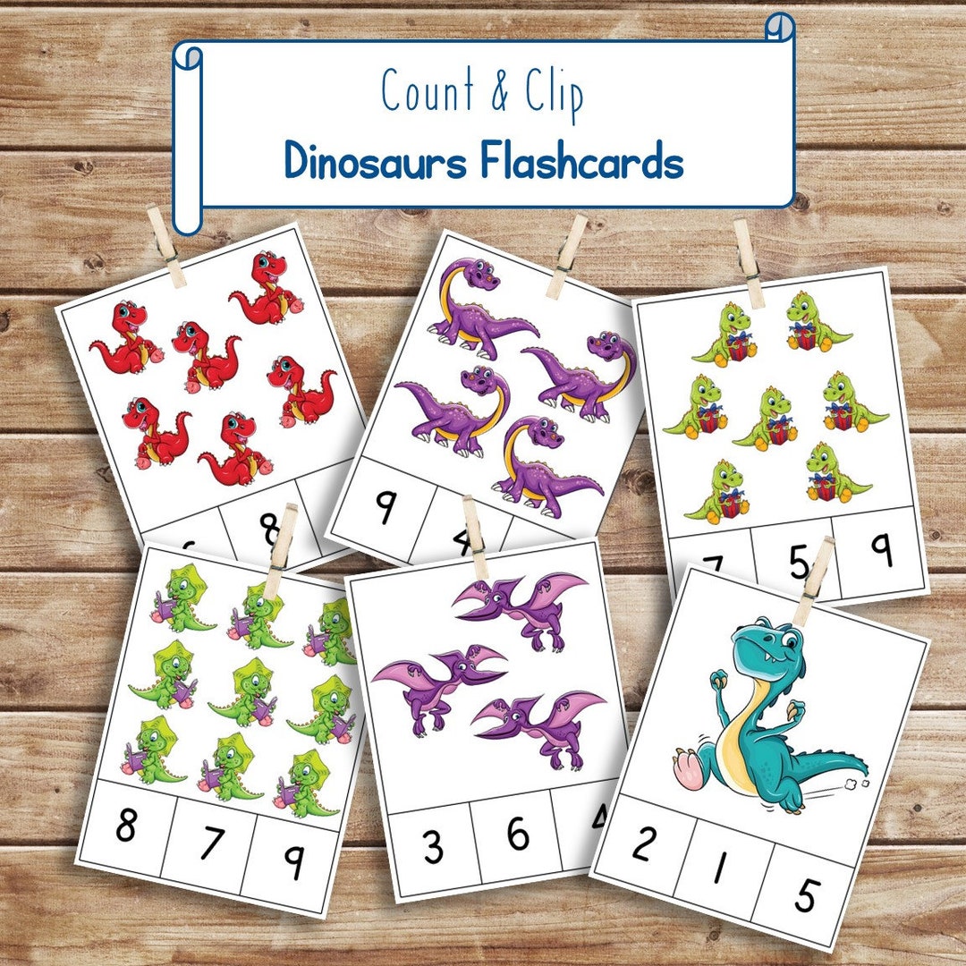 Count and Clip Dinosaurs Flashcards, Counting Flashcards for Kids ...