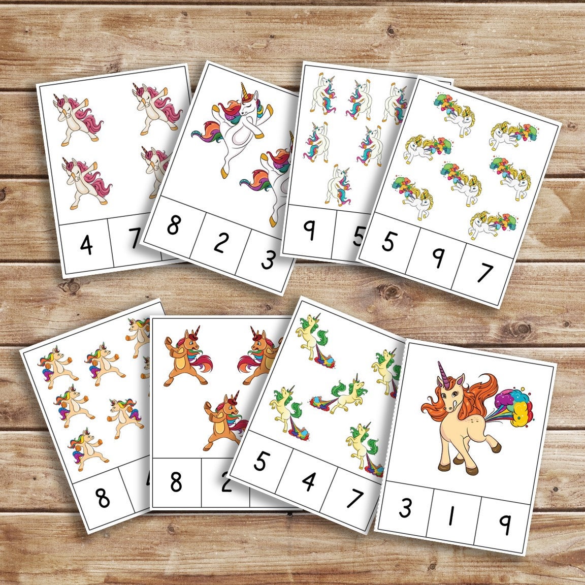 Count and Clip Unicorns Flashcards, Counting Flashcards for Kids ...
