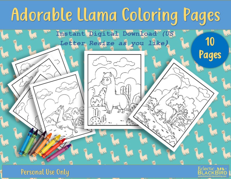 Adorable Llama Coloring Pages for Kids, Printables (instant PDF ...