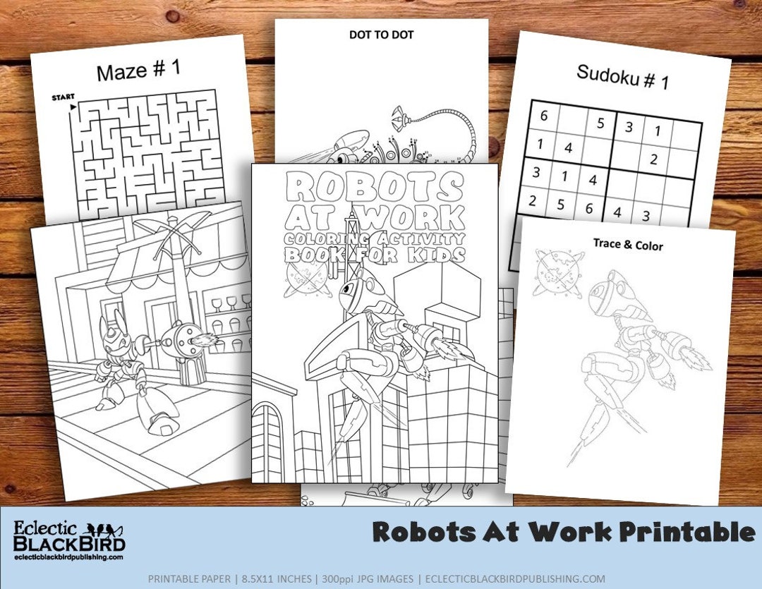Robots at Work Coloring Activity Book for Kids, Kindergarten Activity ...