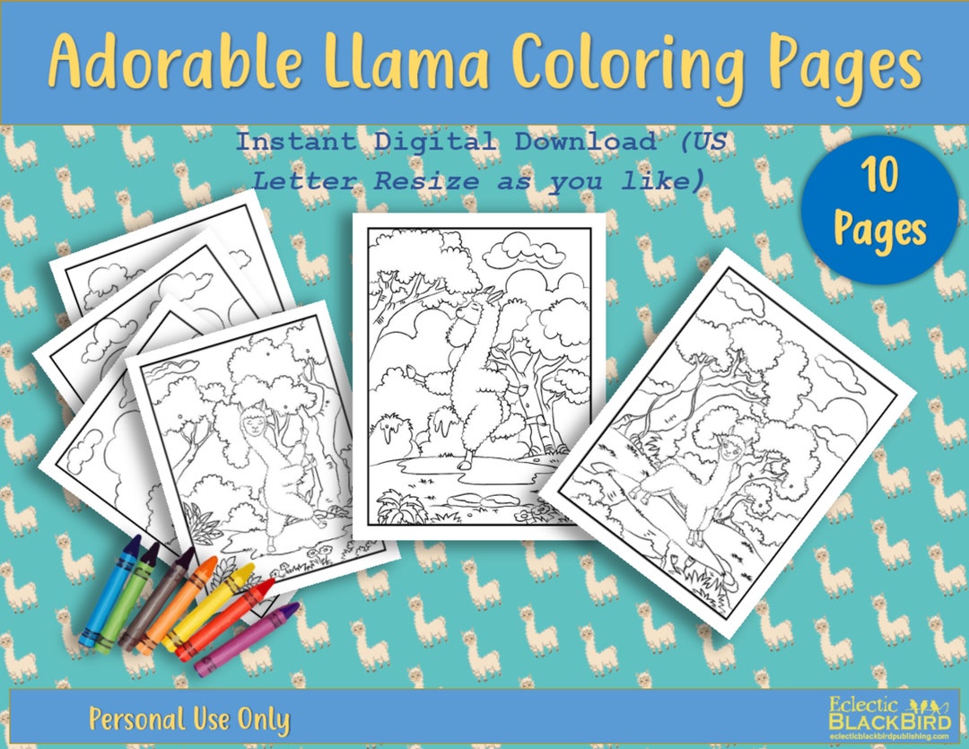 Adorable Llama Coloring Pages for Kids, Printables (instant PDF ...