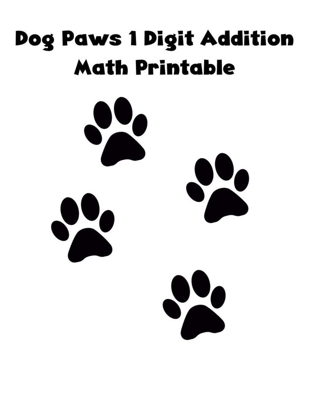 Dog Paws 1 Digit Addition Math Printable | Addition Practice for ...
