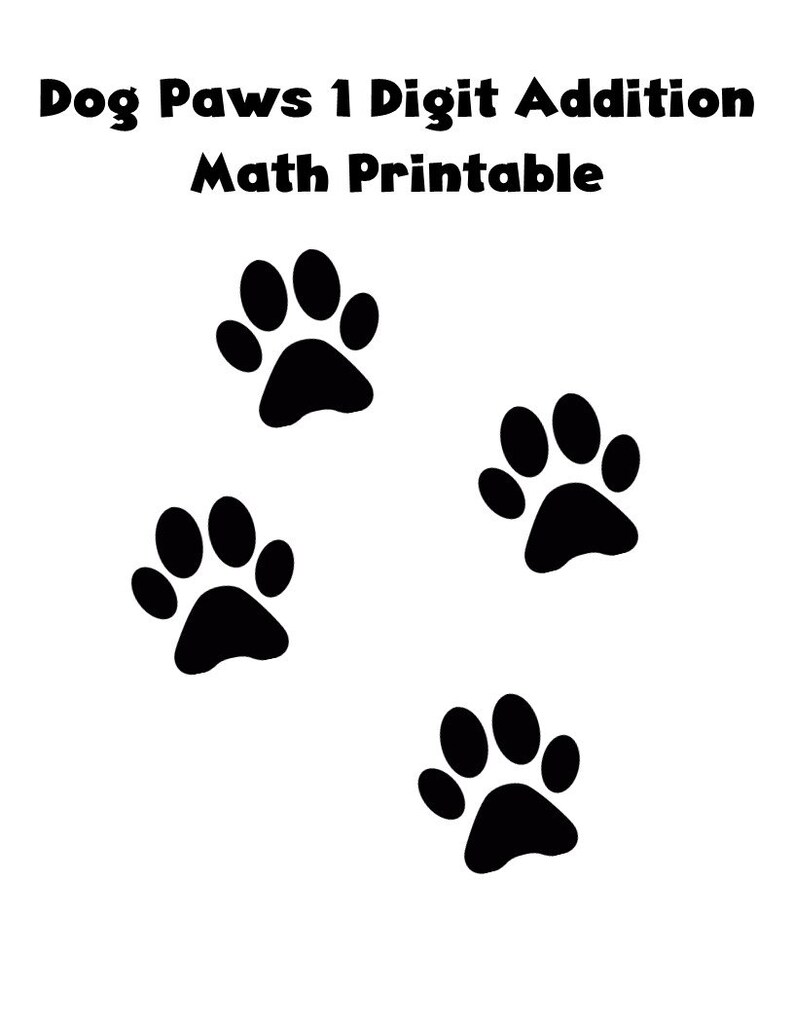 Dog Paws 1 Digit Addition Math Printable Addition Practice | Etsy