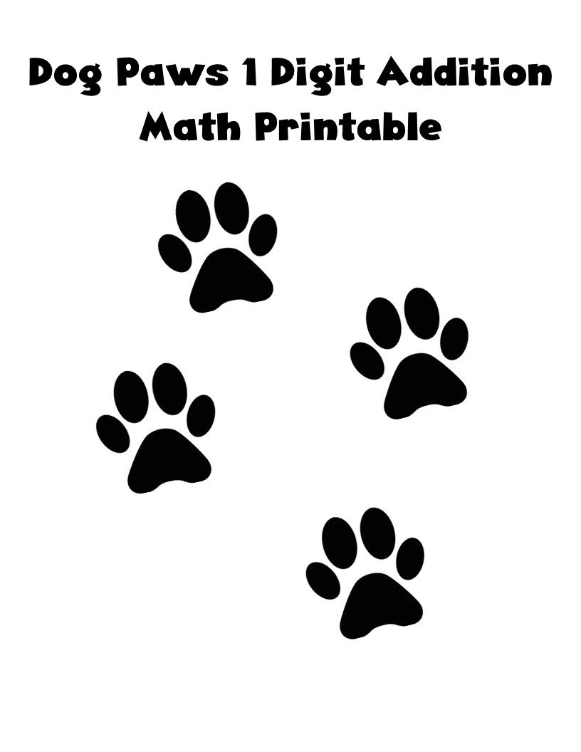Dog Paws 1 Digit Addition Math Printable Addition Practice - Etsy