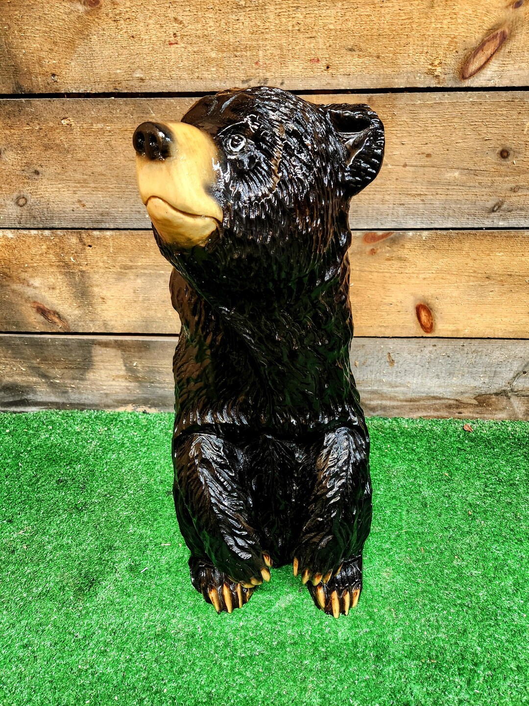 Chainsaw Carved Bear. Door Greeter. Bear Sitting on a Ledge. Chainsaw ...