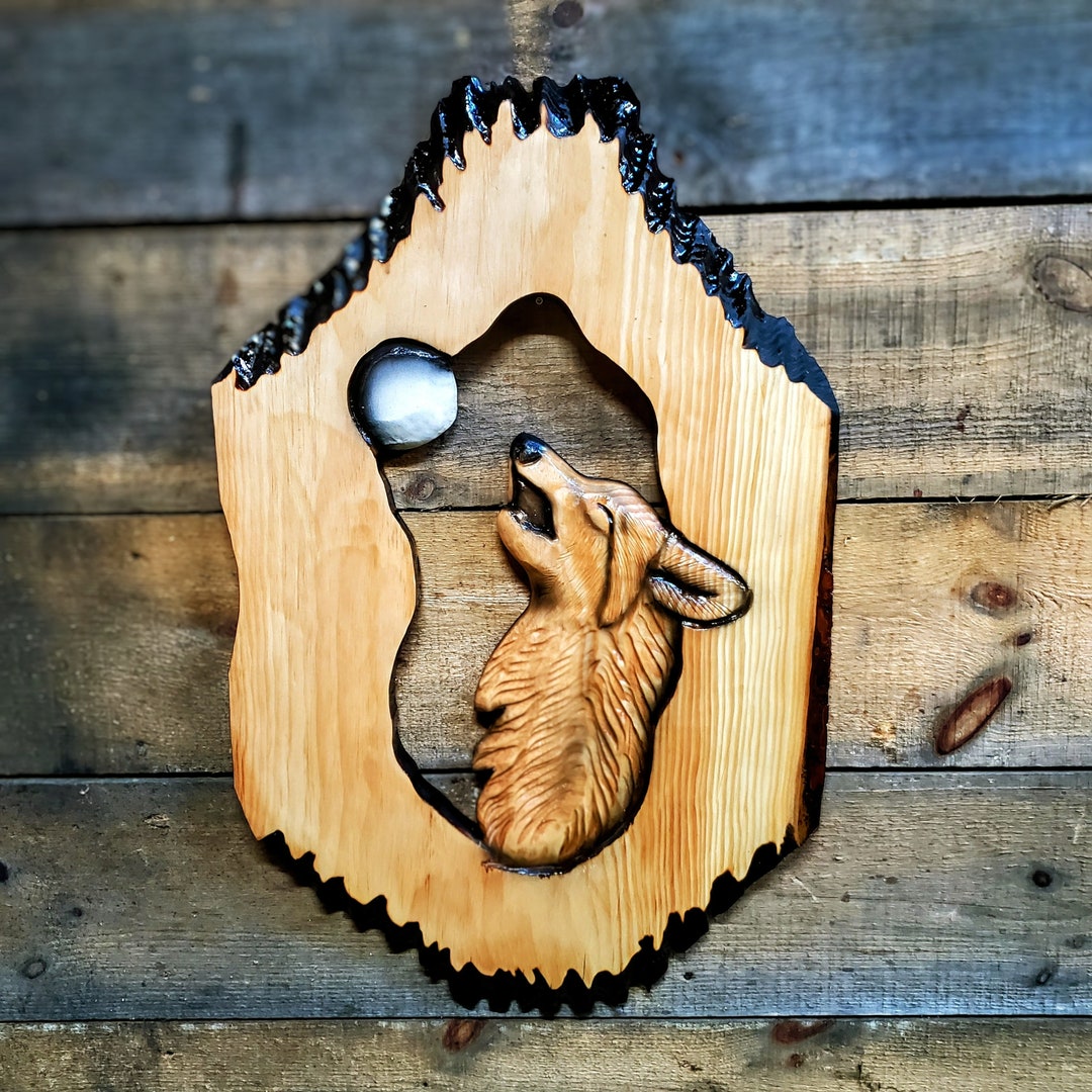 Chainsaw Carved Wolf. Wood Wolf Carving. Wooden Wolf Wall Art. Made in ...