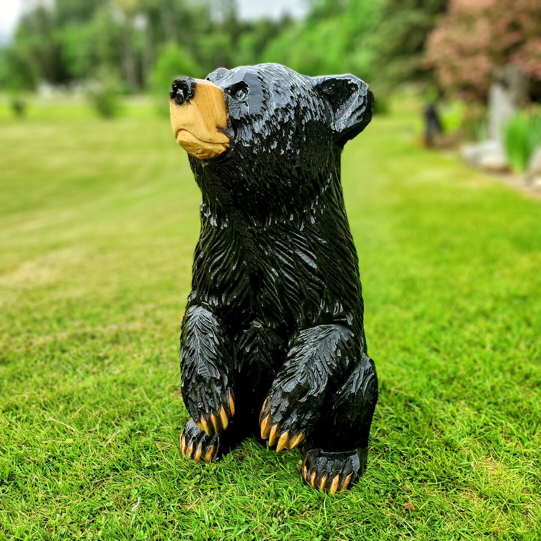 Chainsaw Carved Bear. Door Greeter. Bear Sitting on a Ledge. Chainsaw ...