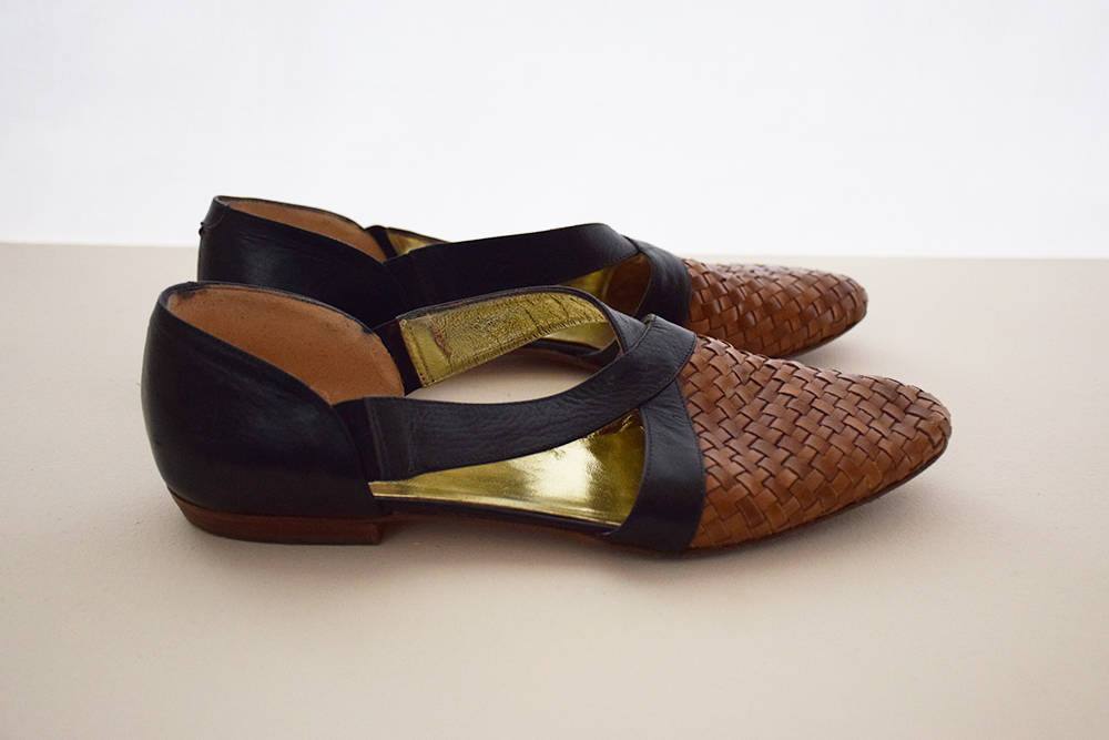 Vintage Braided Leather Shoes, Brown/black Woven Flats - Etsy UK