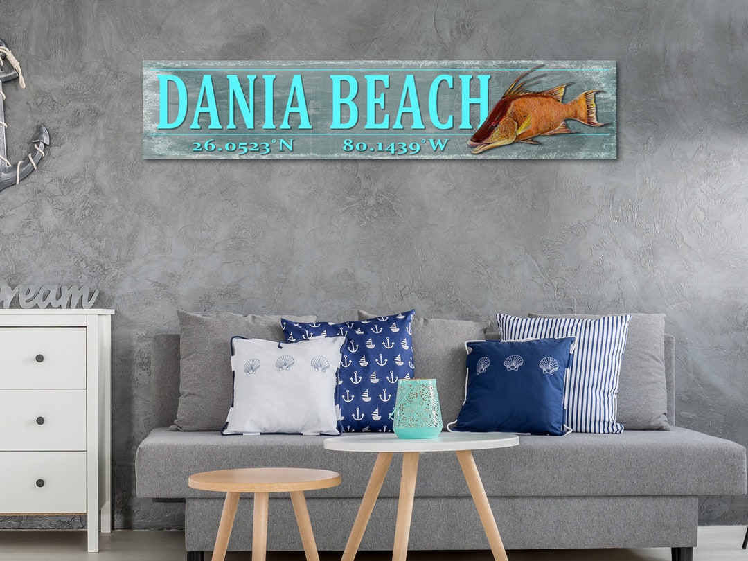 Hogfish Coastal Decor Wall Art Custom Location Sign Printed on Wood - Etsy