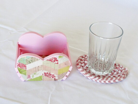 Heart Shaped Rag Rug Beverage Coasters With Basket Set of 6 - Etsy