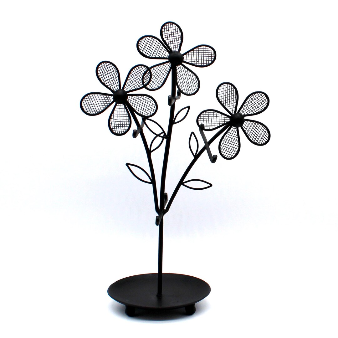 Jewelry Tree, Black Metal, Daisy Flowers, Vintage Display Holder for ...
