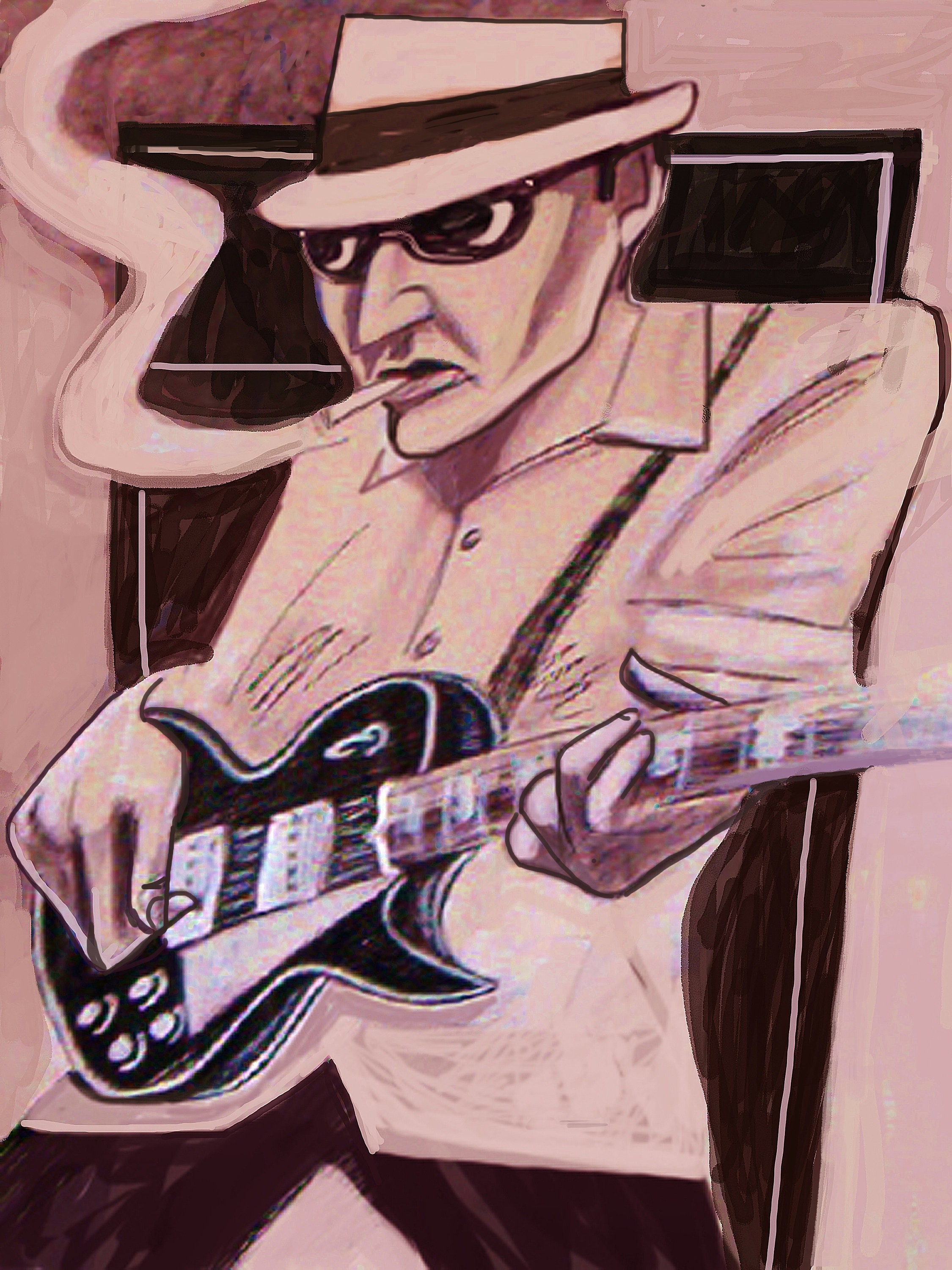 Blues Guitar Player Drawing