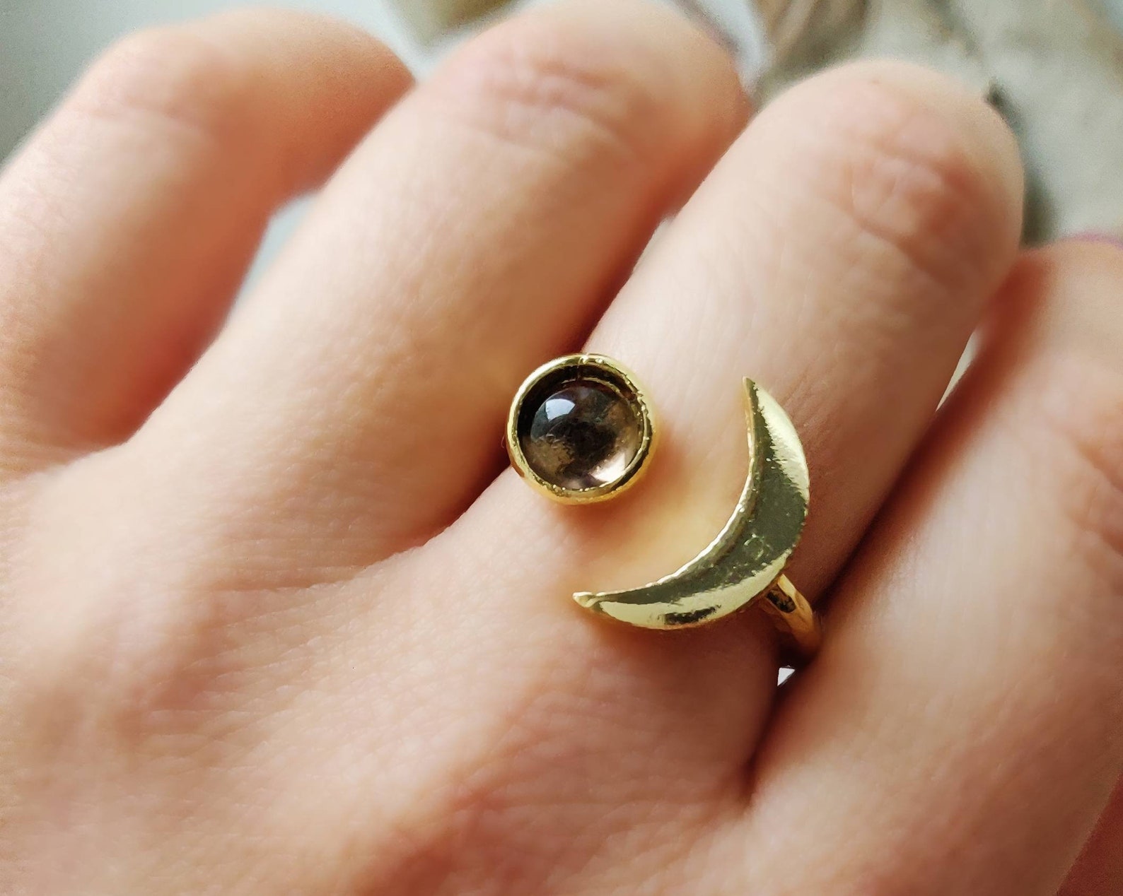 Smoky Quartz Ring Crescent Moon Ring Dainty Moon Ring - Etsy