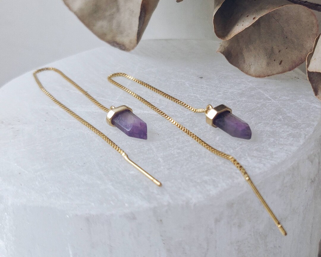 Dangle Threader Earrings, Amethyst Threader Earrings, Quartz Threader ...