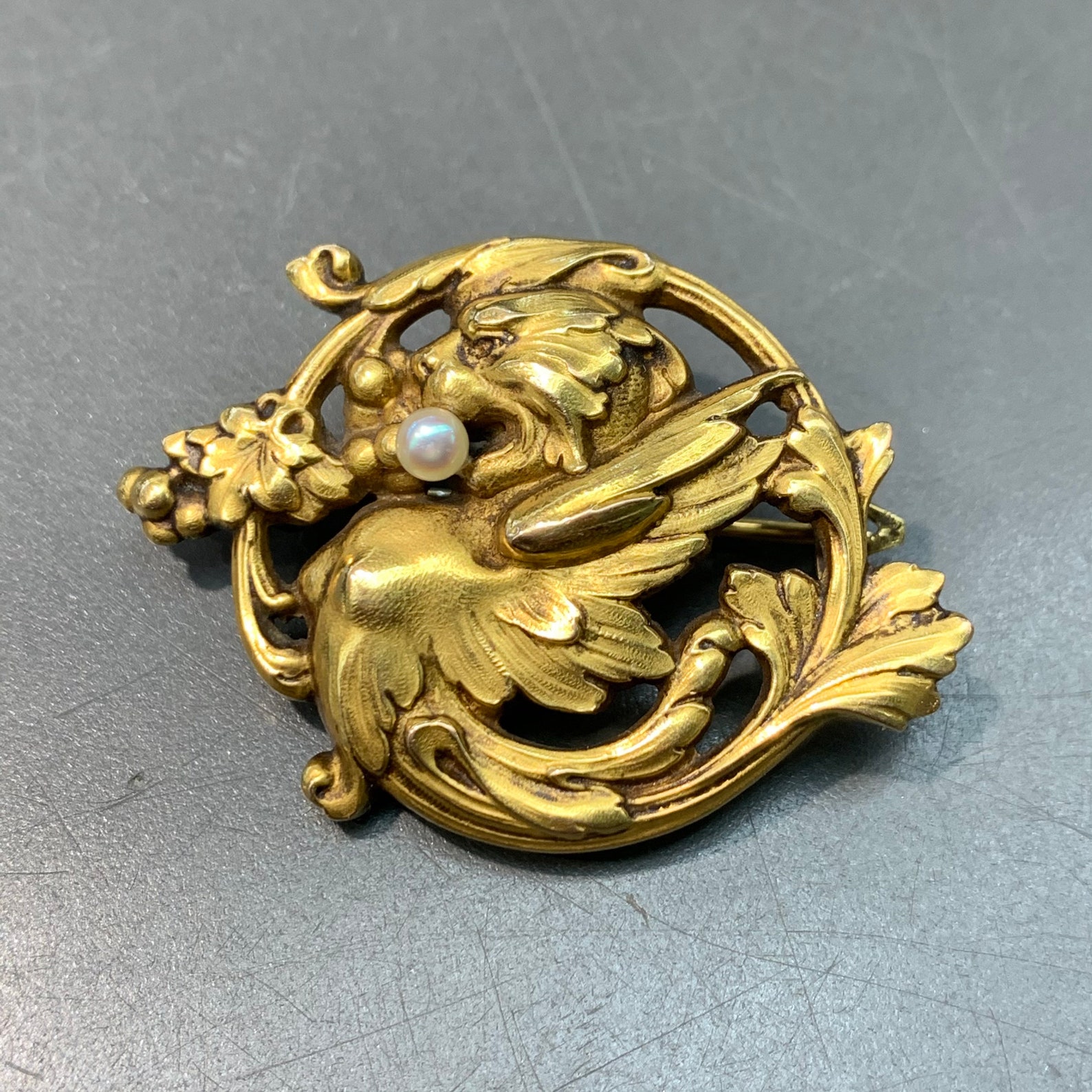 Antique 18K Gold French Griffin and Natural Pearl Brooch - Etsy