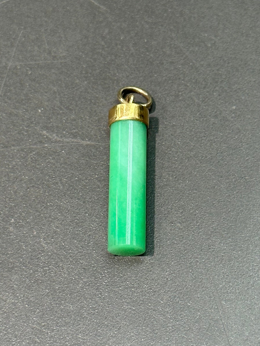 Vintage 14K Gold Natural Jade Cylinder Bar Charm - Etsy