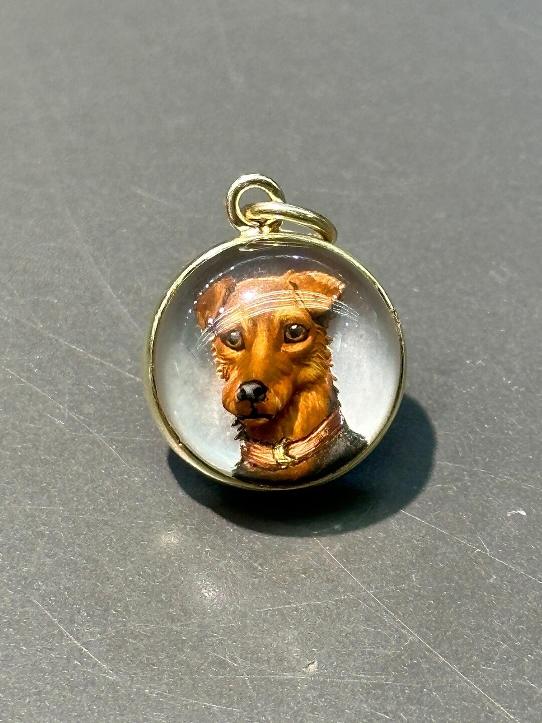 Antique 14K Gold Reverse Painted Essex Crystal German Shepard Dog ...